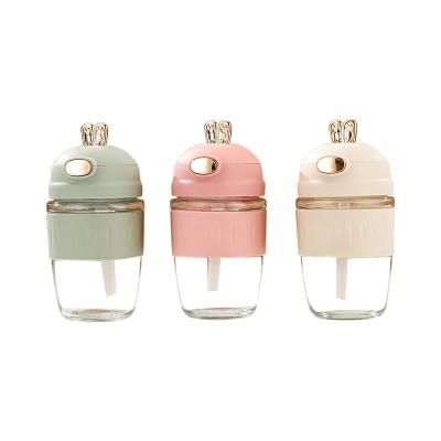 China Cartoon Rabbit Glass Water Bottle 420ml Cute Milk Coffee Cup for Girls Students for sale