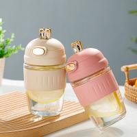 China Cartoon Rabbit Glass Water Bottle 420ml Cute Milk Coffee Cup for Girls Students for sale