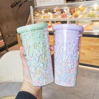China Double Wall Plastic Juice Tumbler 550ml with Straw for Girls Minimalist Design for sale