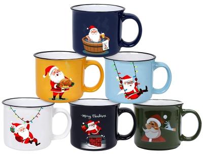 China Ceramic Custom Logo 14oz Christmas Coffee Mug Funny Santa Design Cups for Kids Gifts for sale