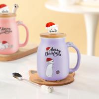 China Customized Logo Acceptable 380ml Ceramic Coffee Cup with Cute Kitten Design and Spoon for sale
