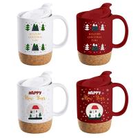 China Sustainable 8.8*11.3cm Custom Creative Cork Bottom Ceramic Cup with Matte Plastic Lid for sale