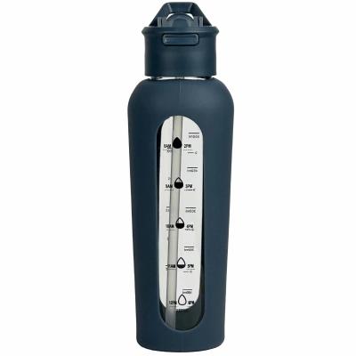 China Outdoor Glass Water Bottle 700ml 1000ml Wide Mouth with Protective Sleeve for Camping for sale