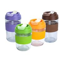 China 400ml 550ml Portable Glass Coffee Cup Reusable Mug with Lid and Straw Custom Color for sale