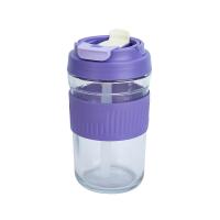 China 400ml 550ml Portable Glass Coffee Cup Reusable Mug with Lid and Straw Custom Color for sale