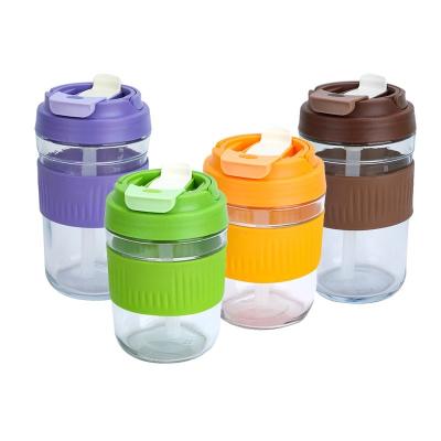 China 400ml 550ml Spill Proof Double Wall Glass Coffee Cup with Silicone Sleeve OEM ODM for sale