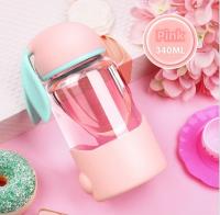 China Wholesale 340ml Bunny Ear Glass Water Bottle with Leakproof Silicone Seal for Children for sale