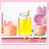 China Wholesale 340ml Bunny Ear Glass Water Bottle with Leakproof Silicone Seal for Children for sale