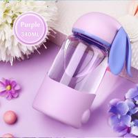 China Wholesale 340ML Bunny Ear Glass Water Bottle for Children Cute Outdoor Drinking Cup for sale