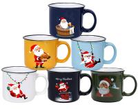 China 14oz Ceramic Christmas Cup Tumble Proof with Handle for Santa Milk and Cookies White for sale