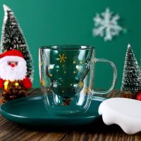 China Christmas Gift Double Glass Mug 200ml 300ml High Borosilicate Coffee Cup with Lid for sale