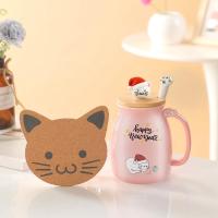 China 380ml Ceramic Christmas Cat Mug with Bamboo Lid and Stainless Steel Spoon for sale