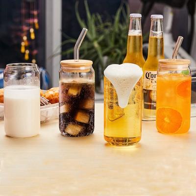China 16oz Glass Leak Proof Reusable Mugs with Lid and Bamboo Straws 210g for sale