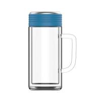 China Classical Transparent Glass Insulated Water Cup 500ml with Handle and Tea Compartment for sale