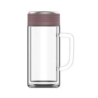 China Classical Transparent Glass Insulated Water Cup 500ml with Handle and Tea Compartment for sale