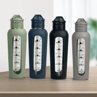 China 700ml 1000ml Custom Logo Glass Water Bottle with Silicone Sleeve Time Stamp for sale
