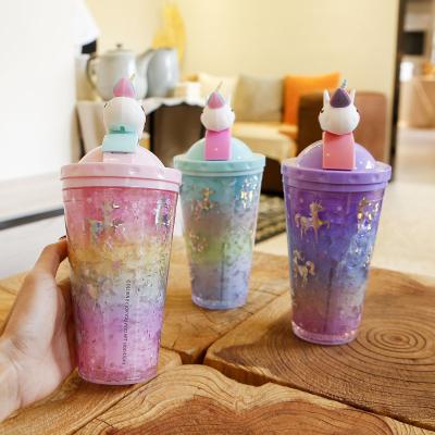 China 430ml Double Wall Plastic Tumbler with Push Lid Leak Proof Water Bottle for Summer for sale