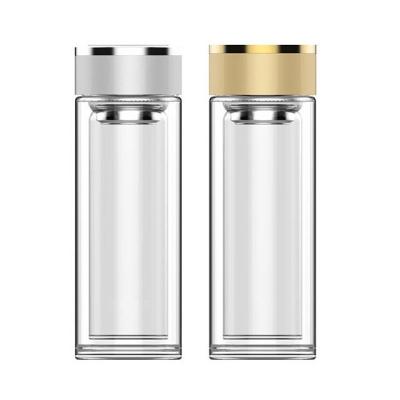 China 300ml Portable Leakproof Glass Water Bottle Double Wall with Tea Strainer High Borosilicate for sale