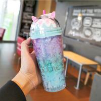 China 430ml Double Wall Plastic Tumbler with Push Lid Leak Proof Water Bottle for Summer for sale