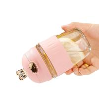 China 420ml Glass Rabbit Water Bottle with Silicone Sleeve and Straw for Kids for sale