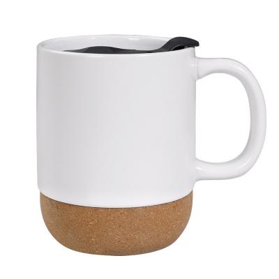 China Custom Ceramic Coffee Mug 450ml Matte Finish with Cork Bottom Spill Proof Lid Nordic Design for sale