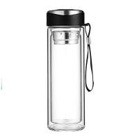 China Custom Logo 320ml Double-Walled Glass Bottle High Borosilicate with PP and 304 Stainless Steel for sale