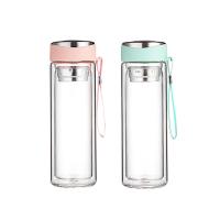 China Custom Logo 320ml Double-Walled Glass Bottle High Borosilicate with PP and 304 Stainless Steel for sale