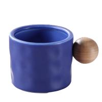 China Nordic Ceramic Coffee Mug 330ml with Wooden Ball Handle Porcelain Reusable Cup for sale