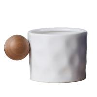 China Nordic Ceramic Coffee Mug 330ml with Wooden Ball Handle Porcelain Reusable Cup for sale
