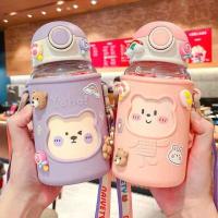 China Creative Portable Plastic Cups for Students and Children Leakproof Straw Water Bottle for sale