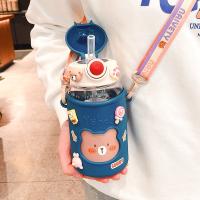 China Creative Portable Plastic Cups for Students and Children Leakproof Straw Water Bottle for sale