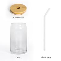 China 16oz Clear Glass Teacup Coffee Bottle with Wooden Lid and Straw 7x7.5x13.5cm for sale