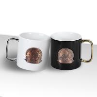 China 400ml Ceramic Sublimation Mug No Spill Travel Coffee Cup with Handle White Black for sale