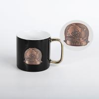 China 400ml Ceramic Sublimation Mug No Spill Travel Coffee Cup with Handle White Black for sale