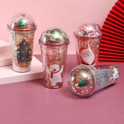 China 500ml Custom Logo Double Wall Plastic Cup with Leak-proof Lid and Straw for sale