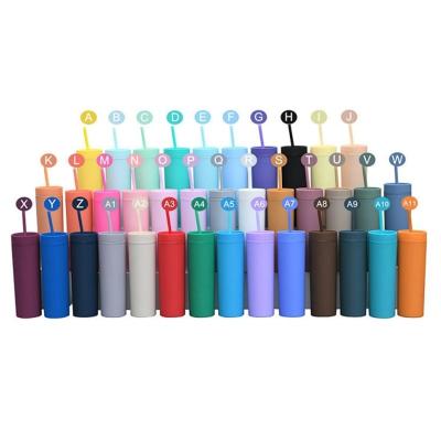 China 16oz Double Wall Plastic Tumbler with Slide Lid and Straw BPA Free Custom Color for sale
