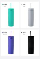 China 16oz Double Wall Plastic Tumbler with Slide Lid and Straw BPA Free Custom Color for sale