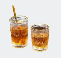 China Vintage Embossed Sunflower Glass Water Mug 300ml 380ml Gold Rimmed Drinking Cup for Coffee for sale