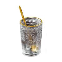 China Vintage Embossed Sunflower Glass Water Mug 300ml 380ml Gold Rimmed Drinking Cup for Coffee for sale