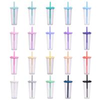 China Reusable Plastic Cup 24oz Double Wall Tumbler with Straw Custom Logo Multi Color for sale