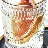China Transparent Gold Rim Sunflower Glass Water Cup 300ML 380ML Retro Embossed Mug for sale