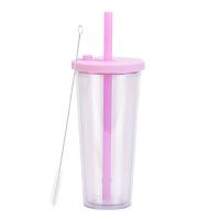 China Custom Logo 24oz Double Wall Insulated Plastic Cup Reusable with Lid for sale