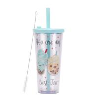 China Custom Logo 24oz Double Wall Insulated Plastic Cup Reusable with Lid for sale