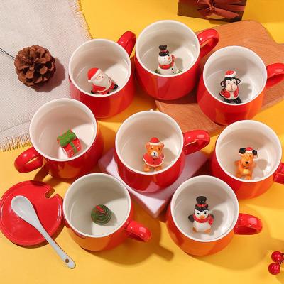 China Christmas 3D Ceramic Coffee Mug 350ml Handmade Sustainable Teacup for Gifts for sale