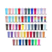 China Plastic Studded Tumbler 24oz Leakproof Double Wall Cup with Straw Custom Colors for sale