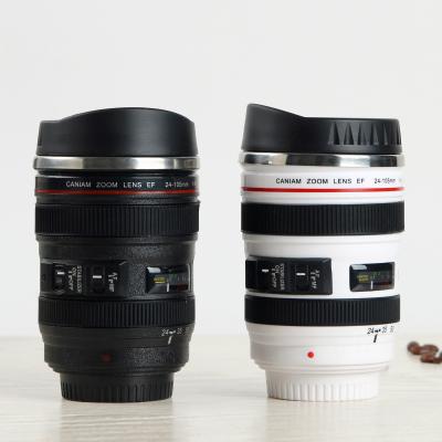 China Unique 400ml Insulated Automatic Rotary Stirring Camera Lens Shape Coffee Mug for Tea for sale