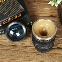 China Unique 400ml Insulated Automatic Rotary Stirring Camera Lens Shape Coffee Mug for Tea for sale