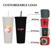China 24oz Diamond-encrusted Plastic Tumbler with Leakproof Lid and Straw Reusable Cup for sale