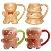 China 300ml Ceramic Gingerbread Man Christmas Mug Sustainable Custom Color Cute 3D Design for sale