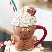China 300ml Ceramic Gingerbread Man Christmas Mug Sustainable Custom Color Cute 3D Design for sale